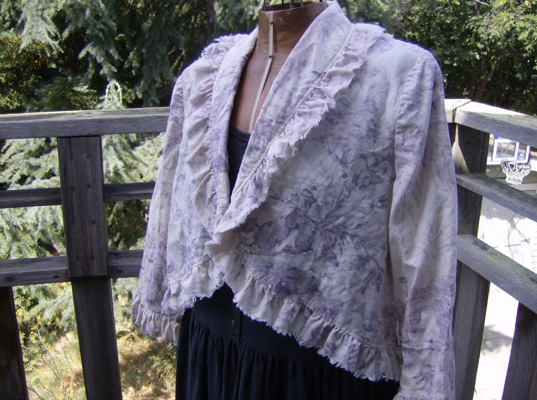 Cream Lavender Linen Ruffled Jacket, Asymmetrical Jacket, Lavender ...