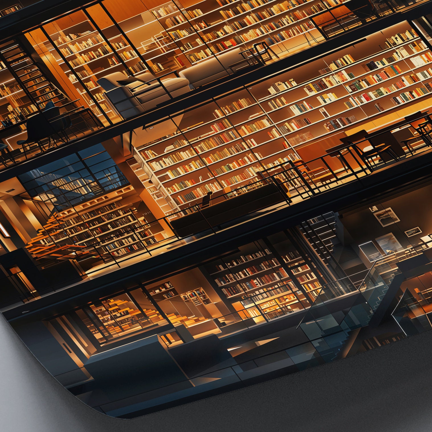 A Multi Story Library With Glass Facade_ Poster Print, High-quality ...