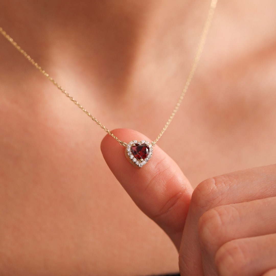 Garnet Birthstone Necklace, Elegant Heart-shaped Garnet Pendant ...