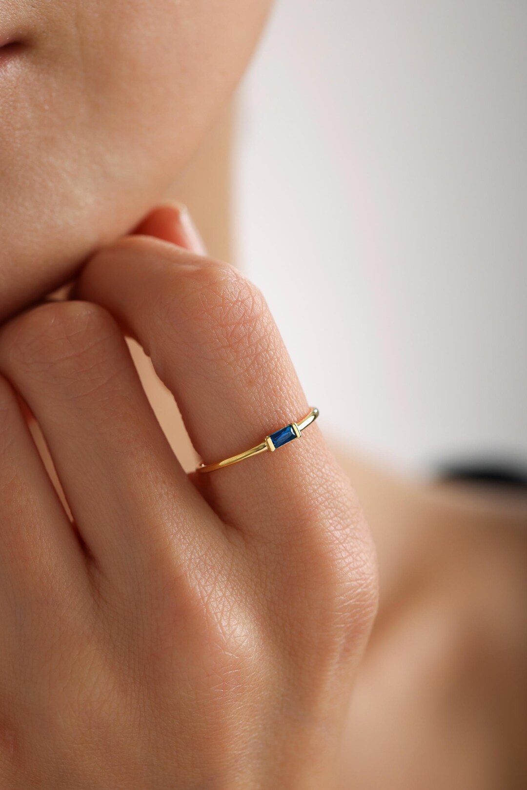 September Birthstone Ring, Sapphire Baguette Ring, Personalized Gold ...