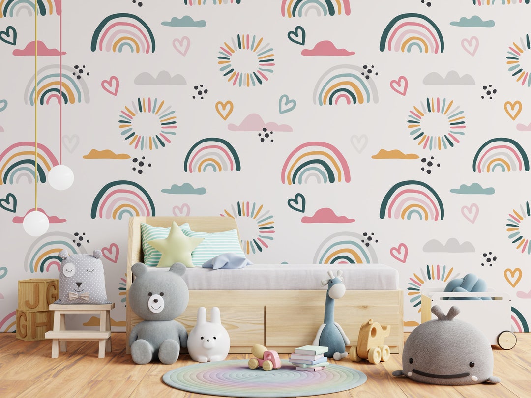 Colorful Cute Rainbow Wallpaper, Kids Wallpaper Peel and Stick, Nursery ...