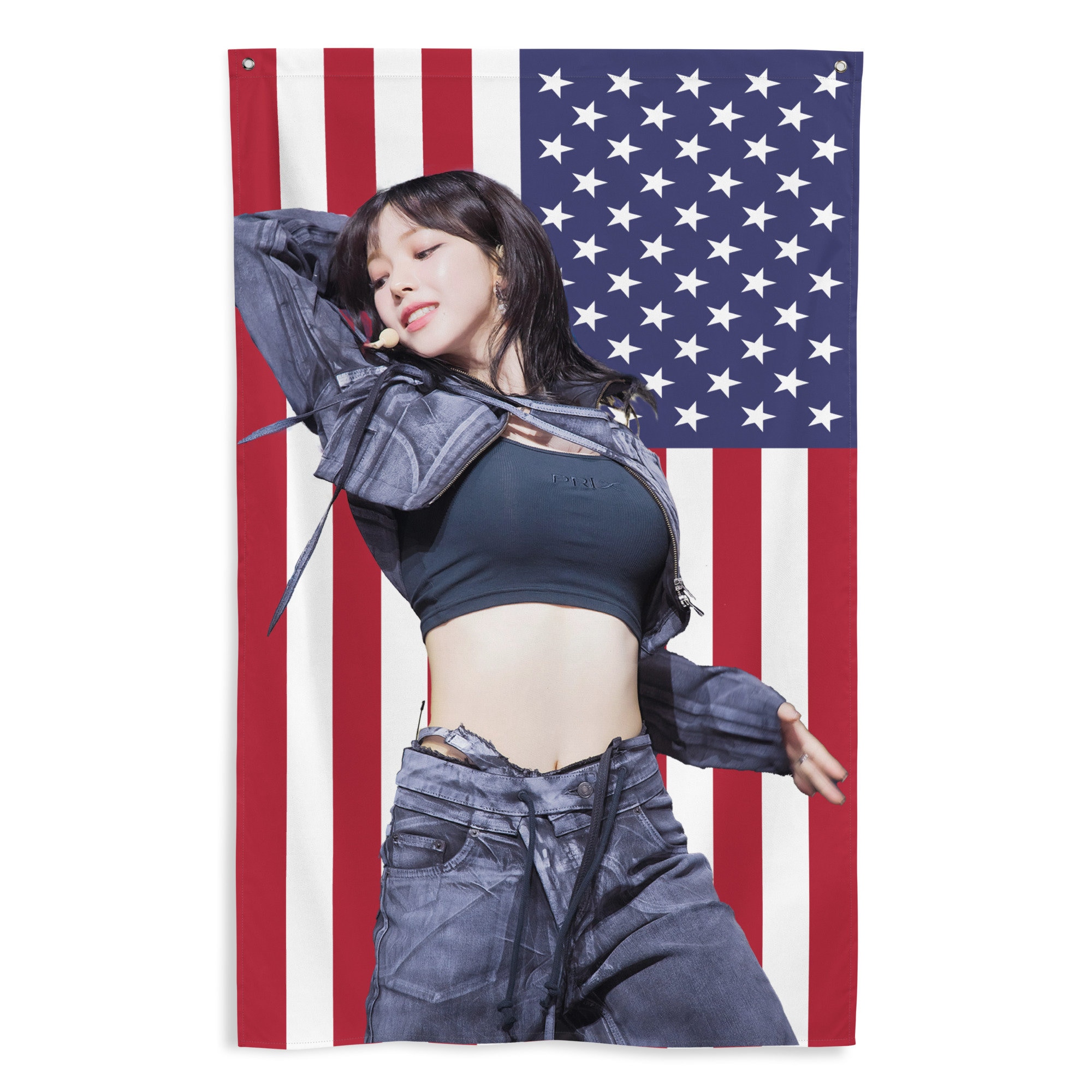 AESPA Karina USA Kpop American Flag Vertical Patriotic Tiktok Meme Trendy Room Tapestry Fanmade ...