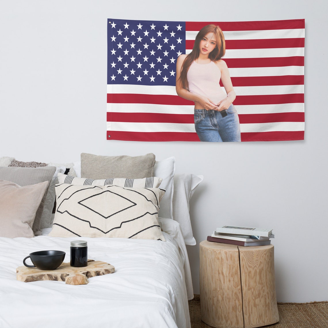 TWICE Im Nayeon USA Kpop American Flag Patriotic Tiktok Meme Trendy Room Tapestry Fanmade Subtle ...