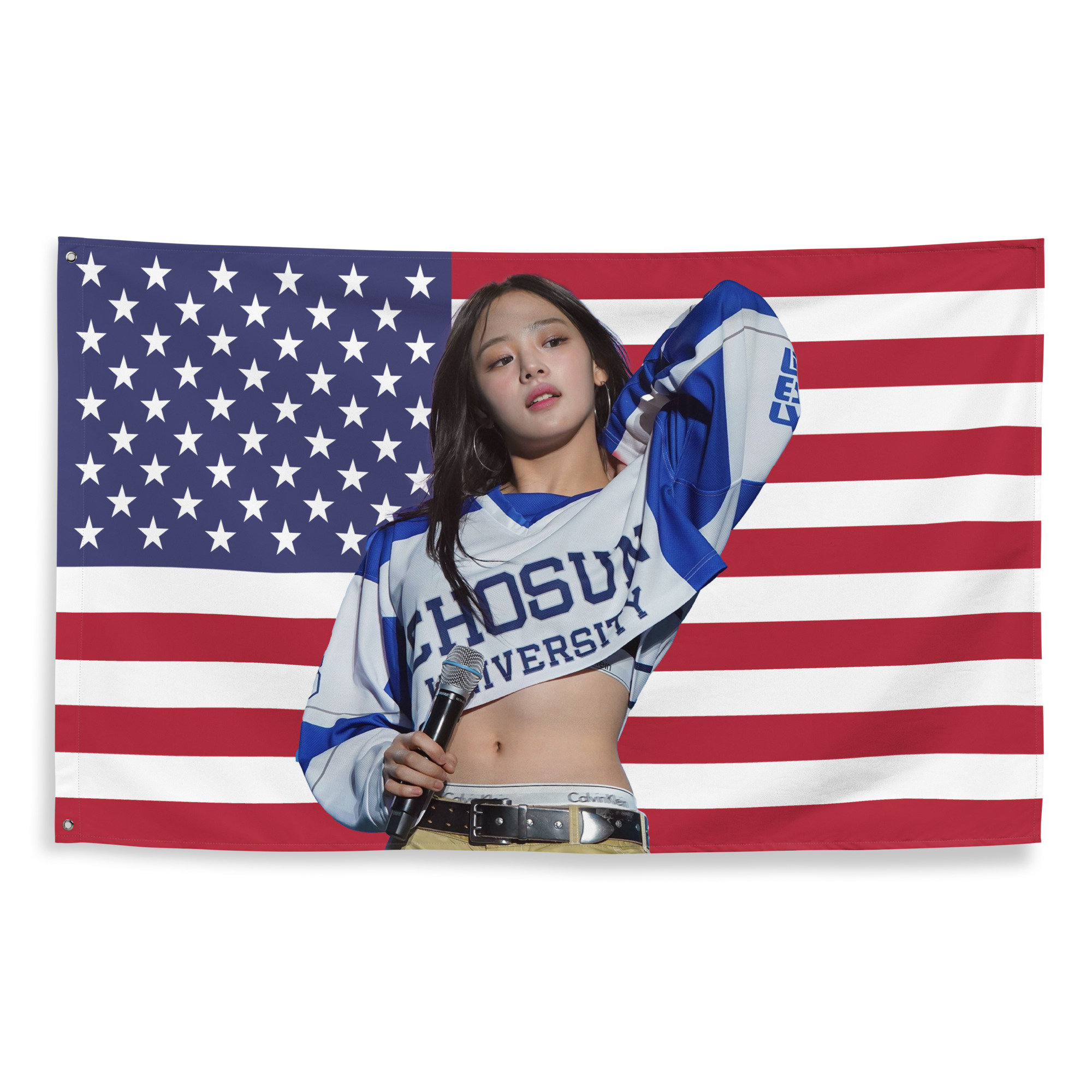 New Minji Bunnie USA Kpop American Flag Patriotic Tiktok Meme Trendy Room Tapestry Fanmade ...