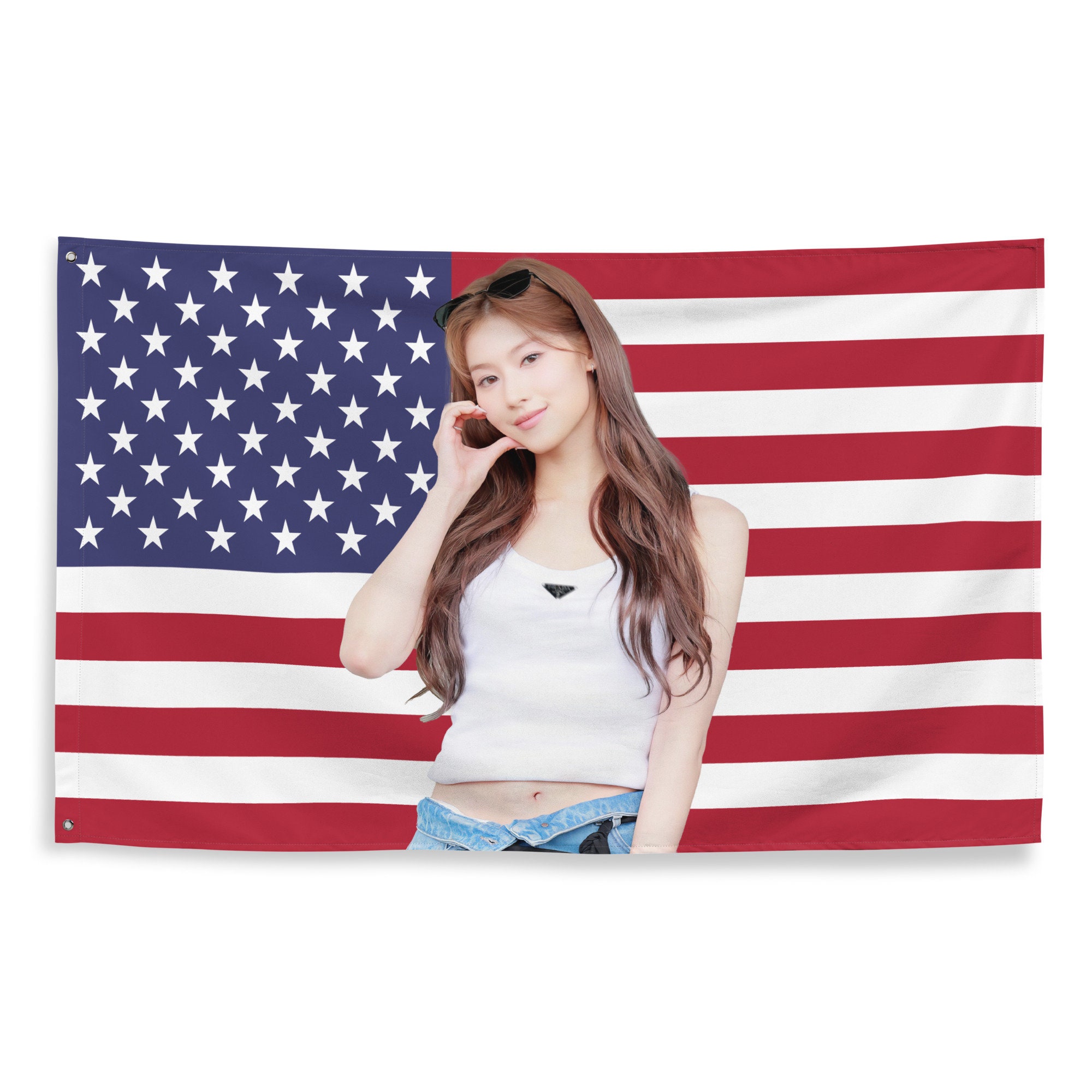 TWICE Sana USA Kpop American Flag Patriotic Tiktok Meme Trendy Room Tapestry Fanmade Subtle Kpop ...