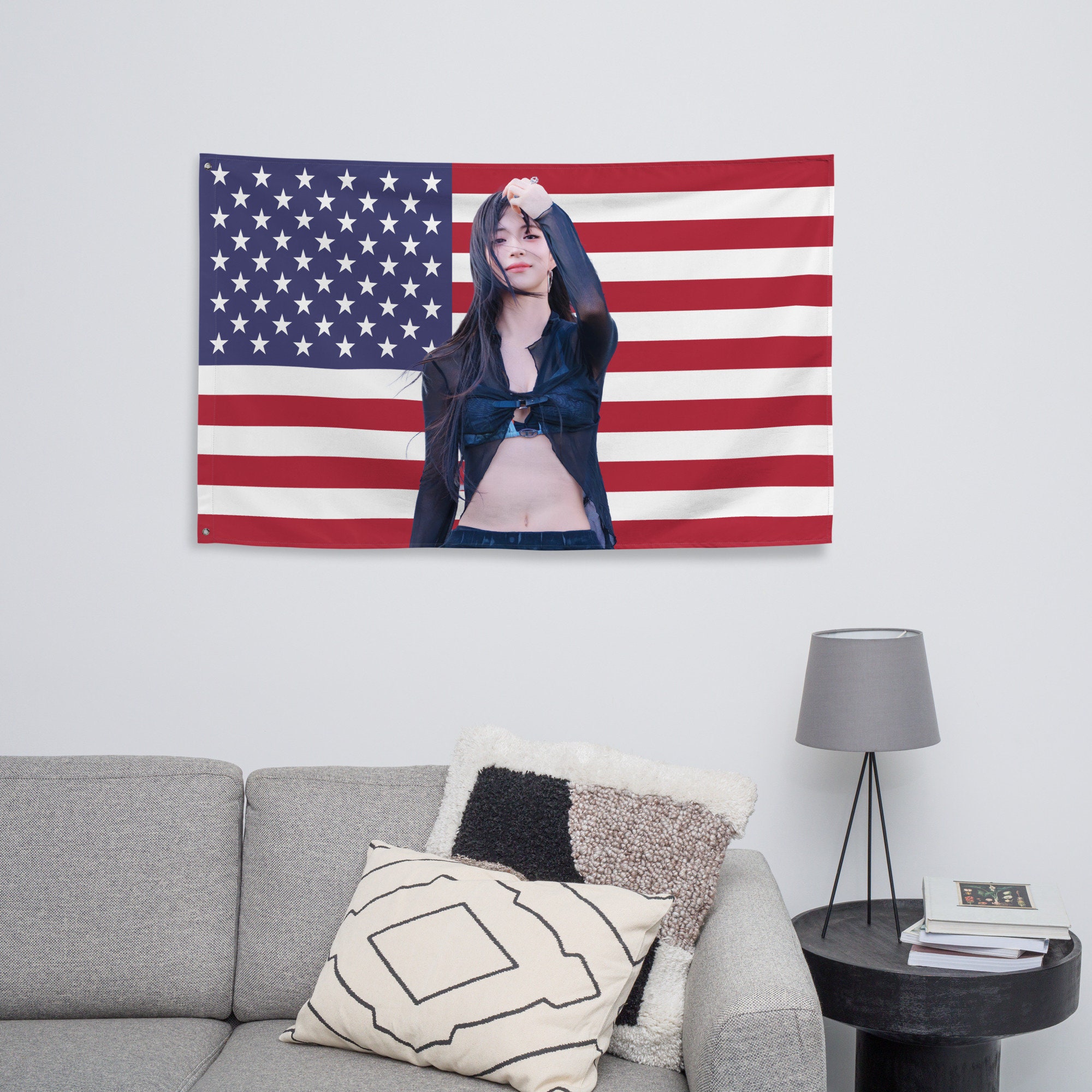 Fromis_9 Chaeyoung USA Kpop American Flag Vertical Patriotic Tiktok Meme Trendy Room Tapestry ...