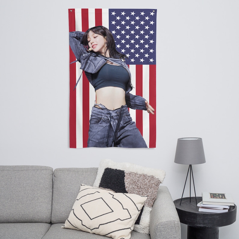 AESPA Karina USA Kpop American Flag Vertical Patriotic Tiktok Meme Trendy Room Tapestry Fanmade ...