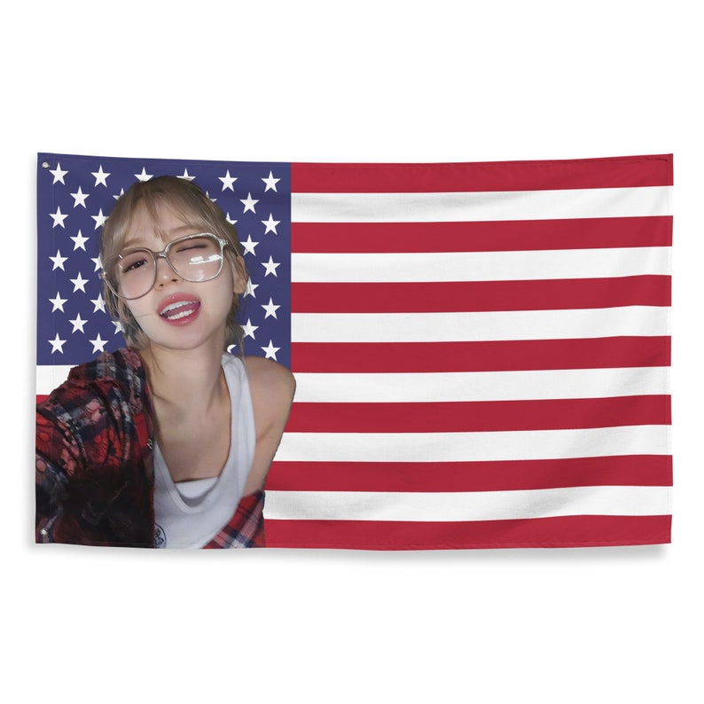 LE SSERAFIM Kim Chaewon USA Kpop American Flag Patriotic Tiktok Meme Trendy Room Tapestry ...