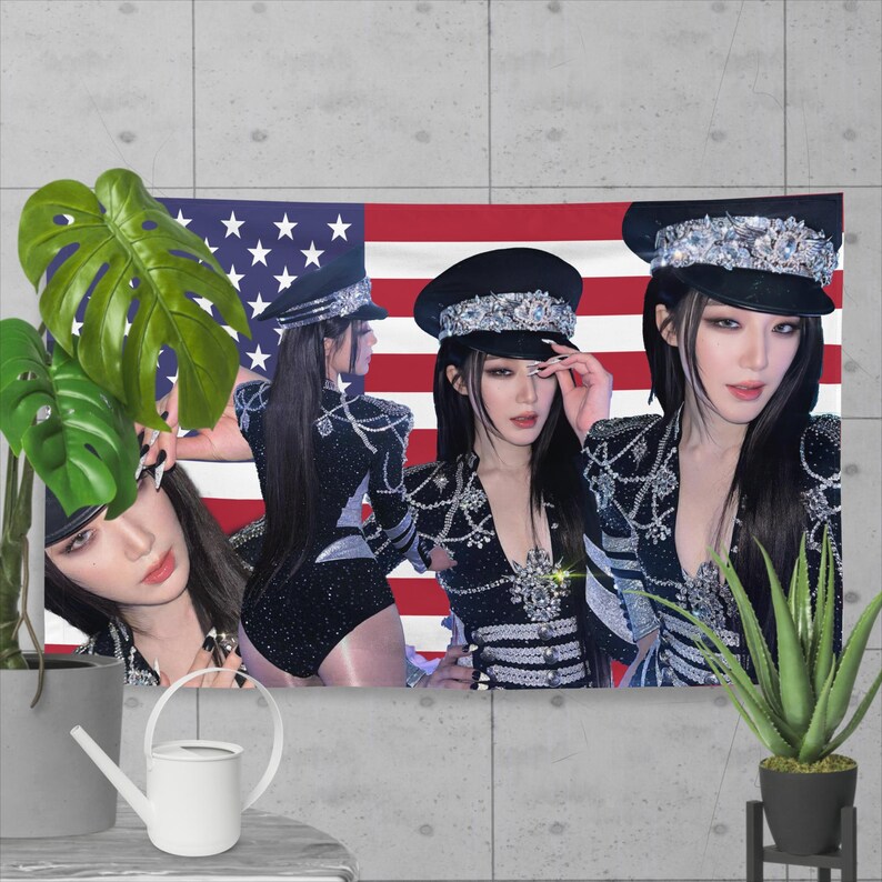 G I-DLE Shuhua USA Kpop American Flag Patriotic Tiktok Meme Trendy Room Tapestry Fanmade Subtle ...