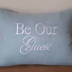 Be Our Guest Embroidered Linen Pillow. Custom Embroidery, Embroidered ...