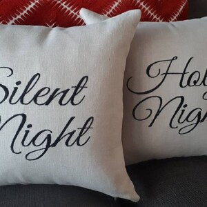 Silent Night and Holy Night Set of 2 Embroidered Linen Pillows With ...