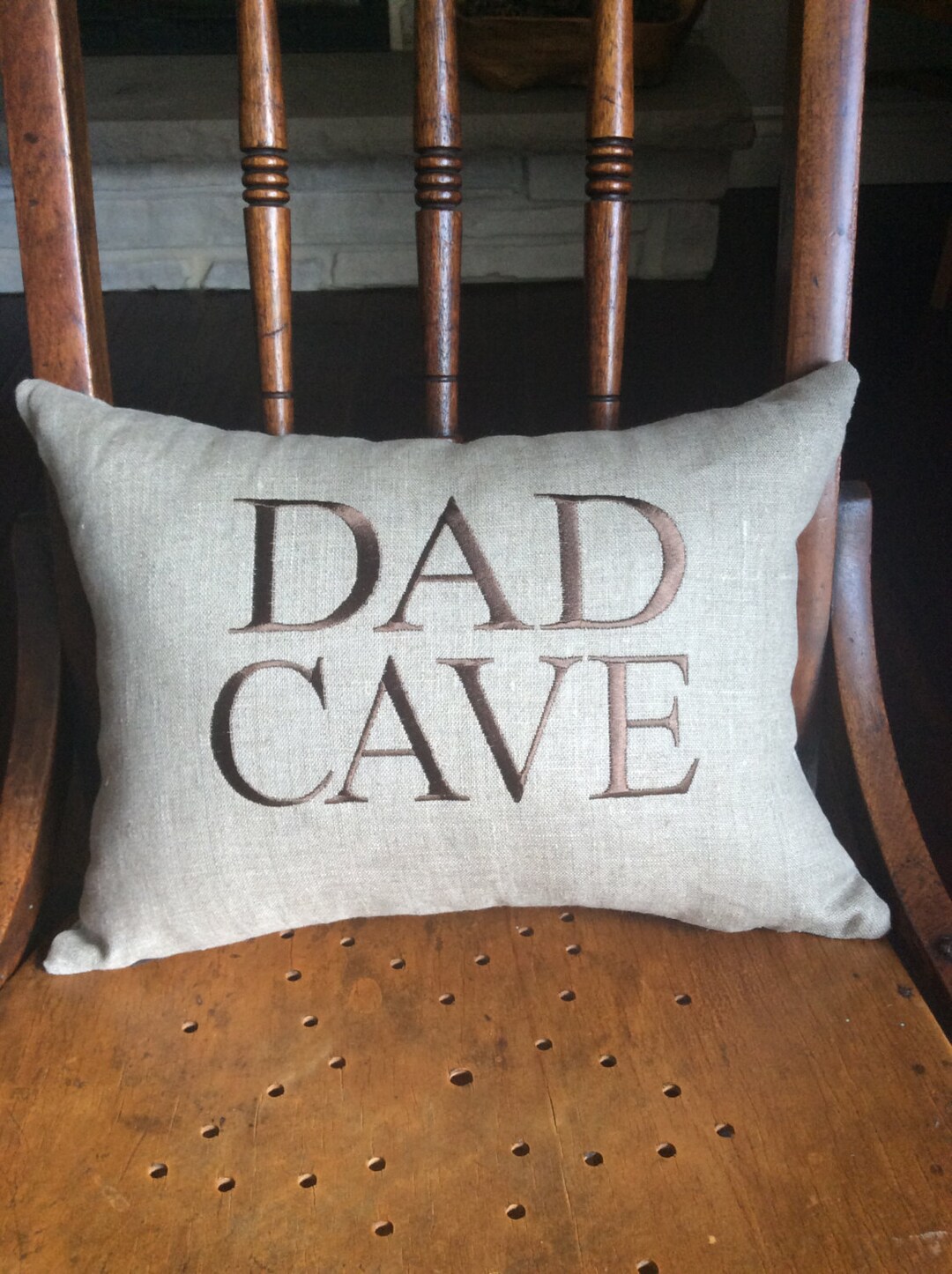 Dad Cave Embroidered Linen Pillow, Father's Day Gift - Etsy