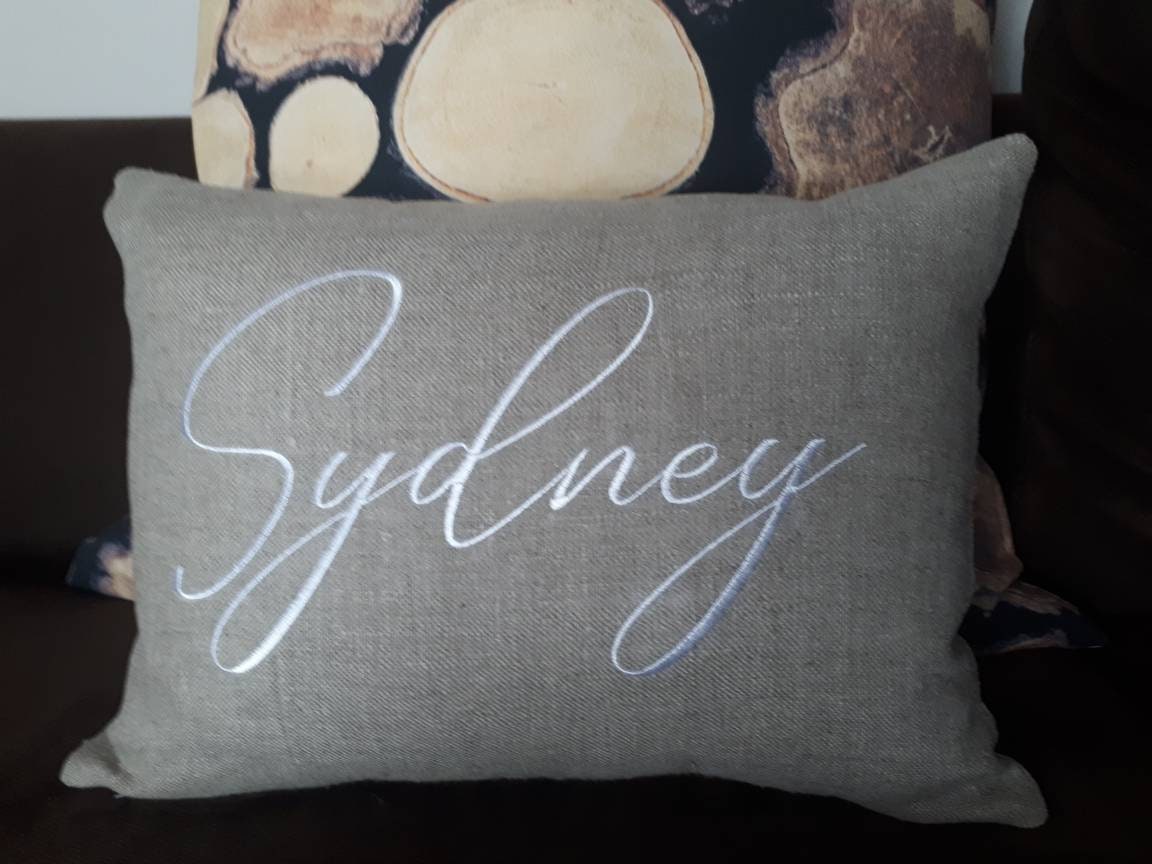 Personalized Embroidered Linen Name pillow Cover with your | Etsy