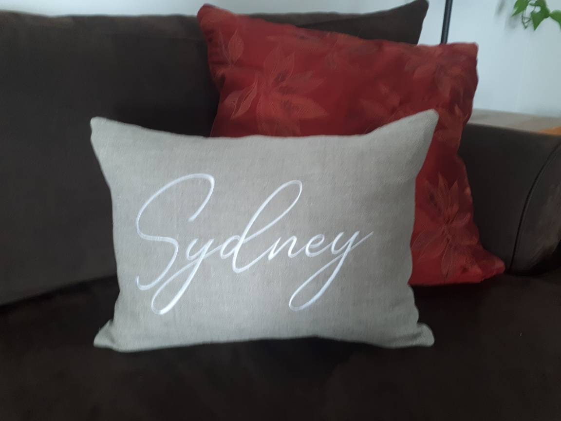 Personalized Embroidered Linen Name pillow Cover with your | Etsy