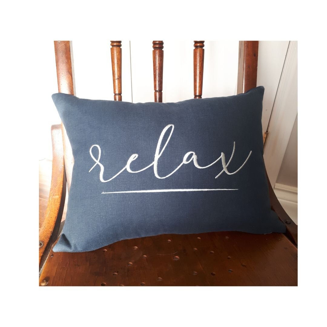 Embroidered Linen Pillow: 'relax' Script, Custom Home Decor - Etsy