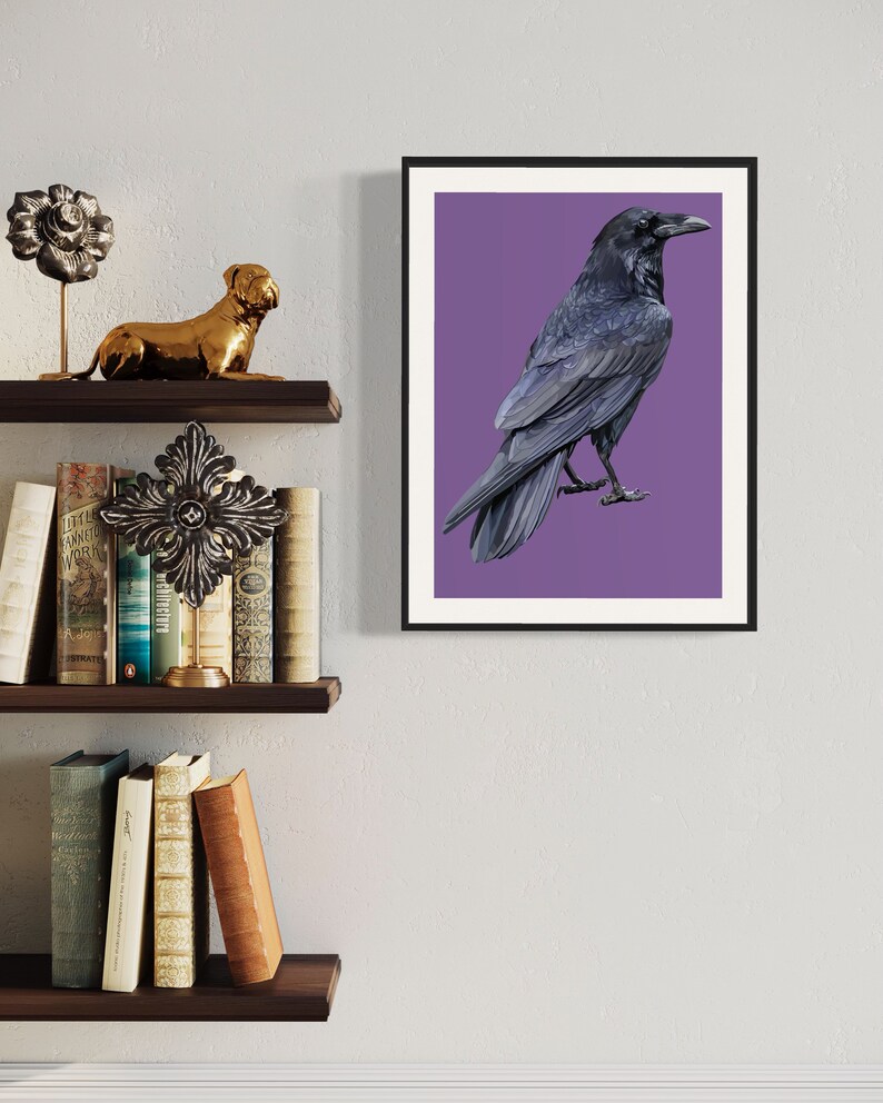 Raven Art Print, Hand-illustrated, Wall Decor, Unframed, A6, A5, A4, A3 ...