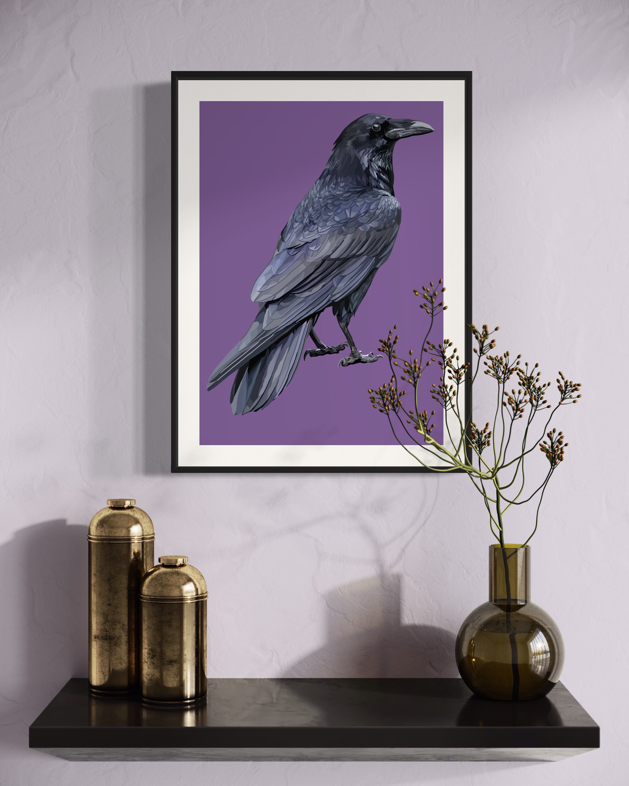 Raven Art Print, Hand-illustrated, Wall Decor, Unframed, A6, A5, A4, A3 ...