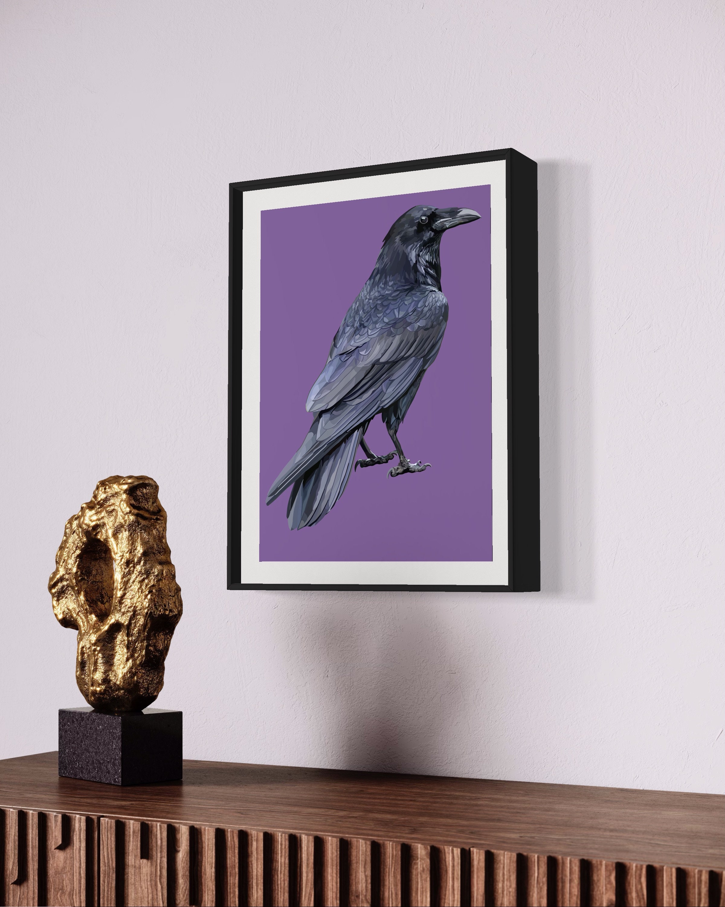 Raven Art Print, Hand-illustrated, Wall Decor, Unframed, A6, A5, A4, A3 ...