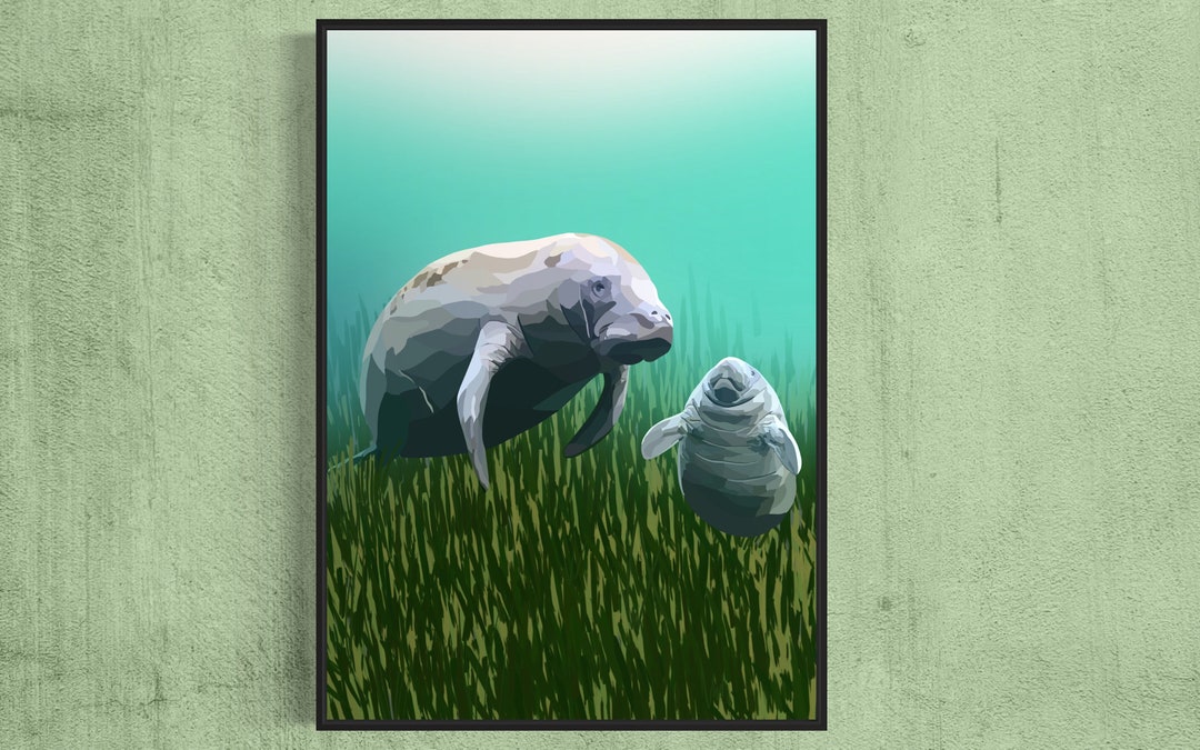 Manatee Portrait, Hand-illustrated, Digital Art Print, Unframed, A6,A5 ...