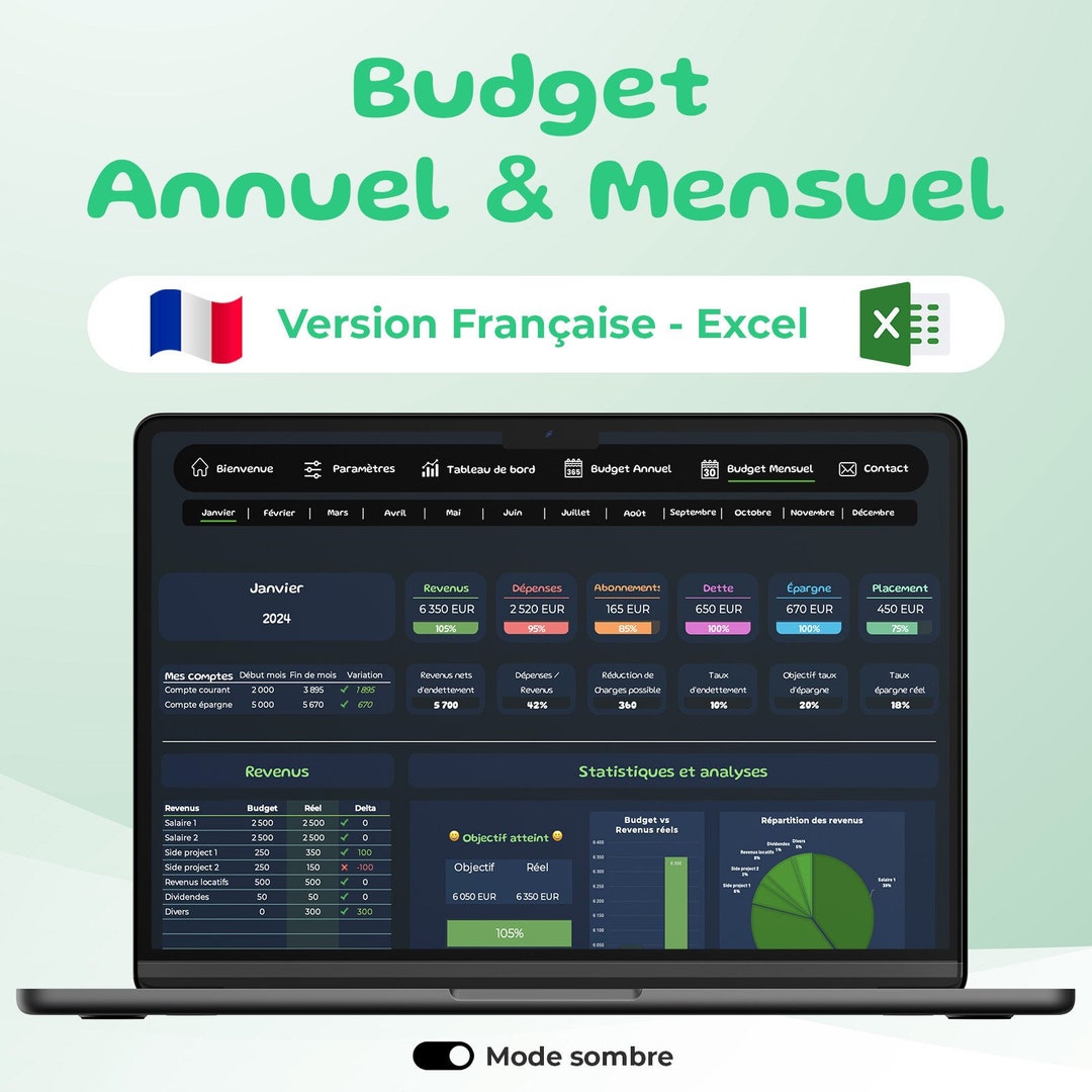 Annual Budget and Monthly Budget Excel Budget in French French Budget ...