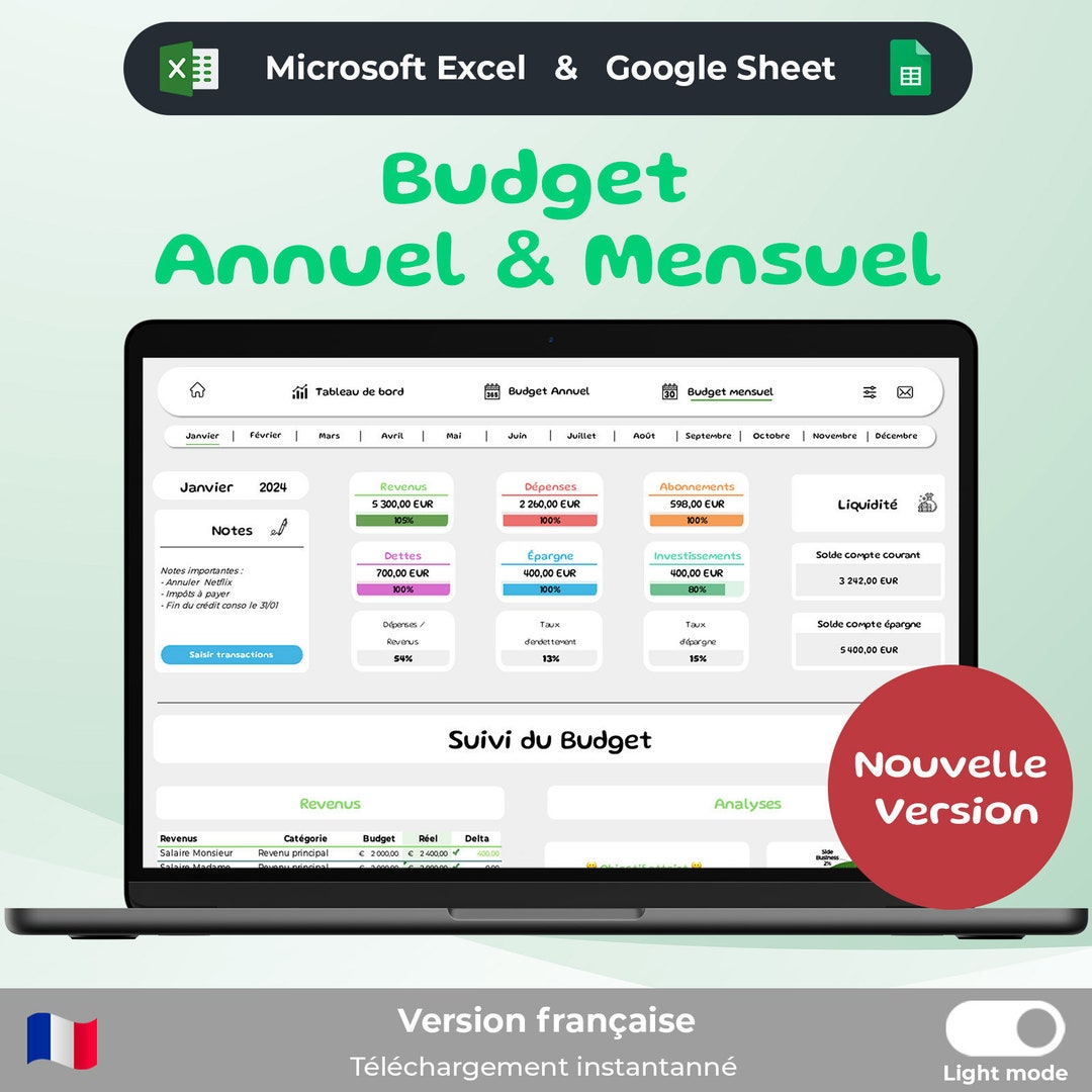 Monthly and Annual Budget Excel and Google Sheet Budget Template in ...