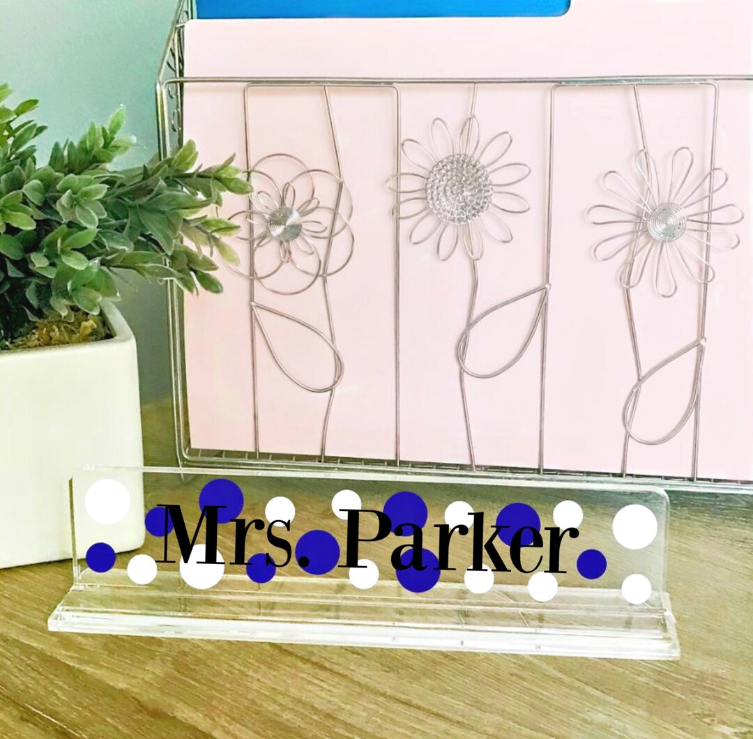 Personalized Desk Name Plate Acrylic | Polka Dots | Teacher ...