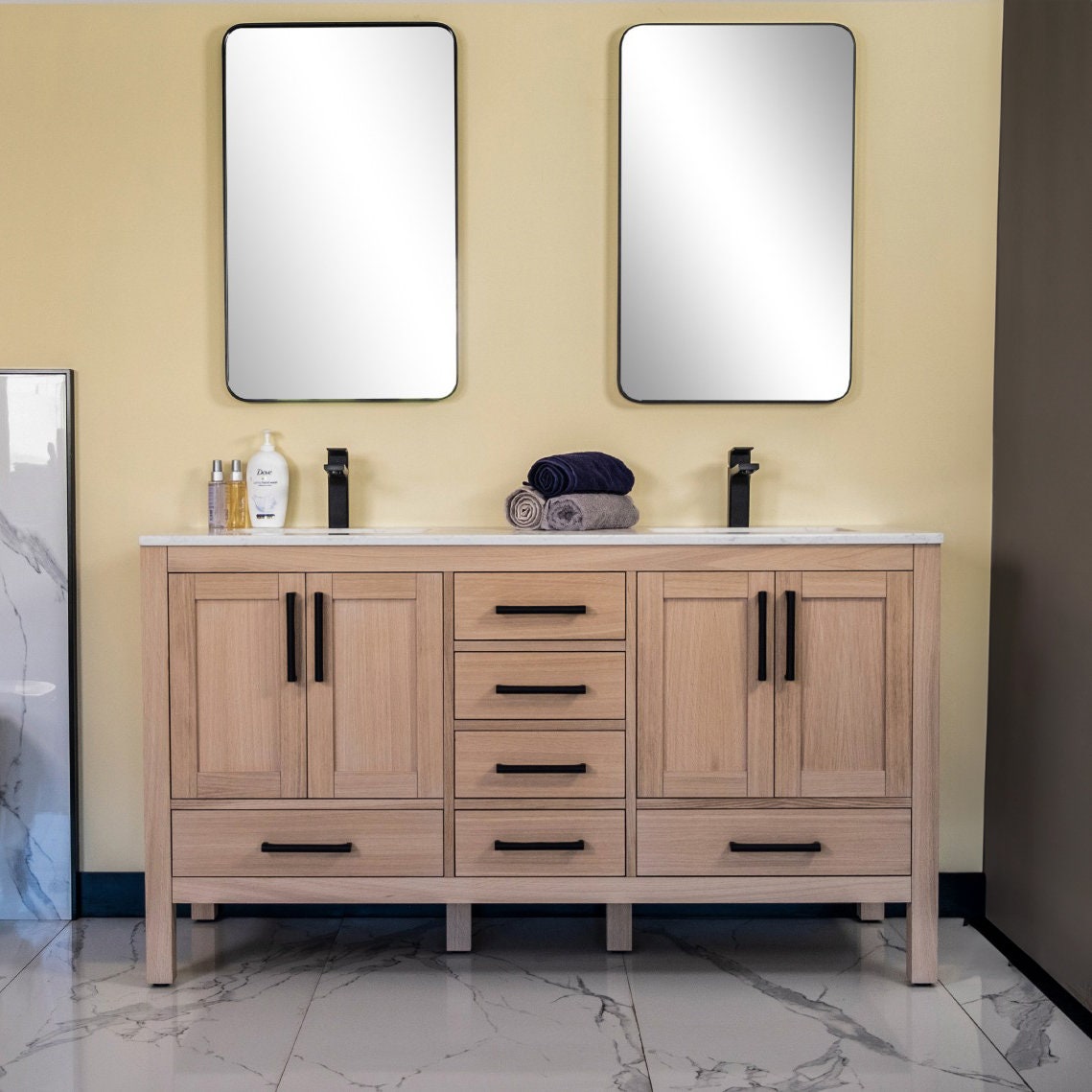 Natural OAK Color, Solid Wood Freestanding Bathroom Vanity (available 6 ...