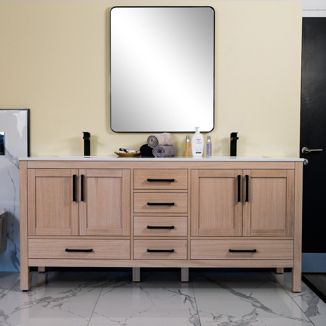Natural OAK Color, Solid Wood Freestanding Bathroom Vanity (available 6 ...