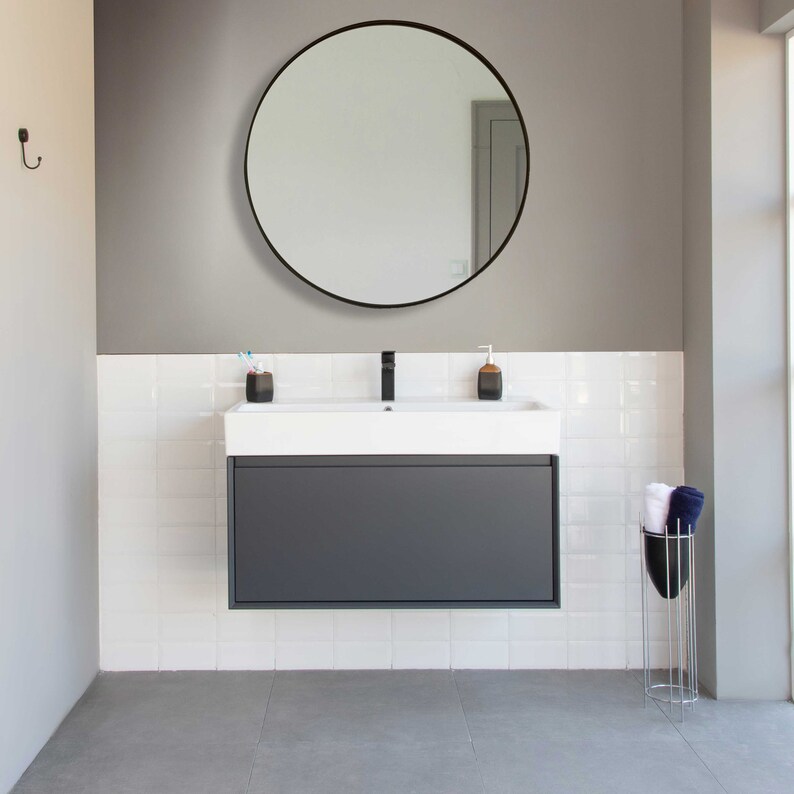 Solid Wood Dark Gray Color, Floating Mount Bathroom Vanity, Integrated ...