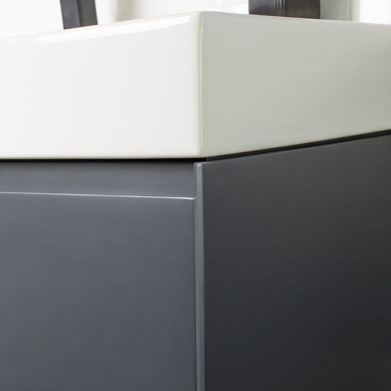 Solid Wood Dark Gray Color, Floating Mount Bathroom Vanity, Integrated ...