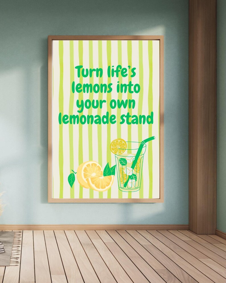 Inspirational Lemon Wall Art Print | Positive Quote Kitchen Decor ...
