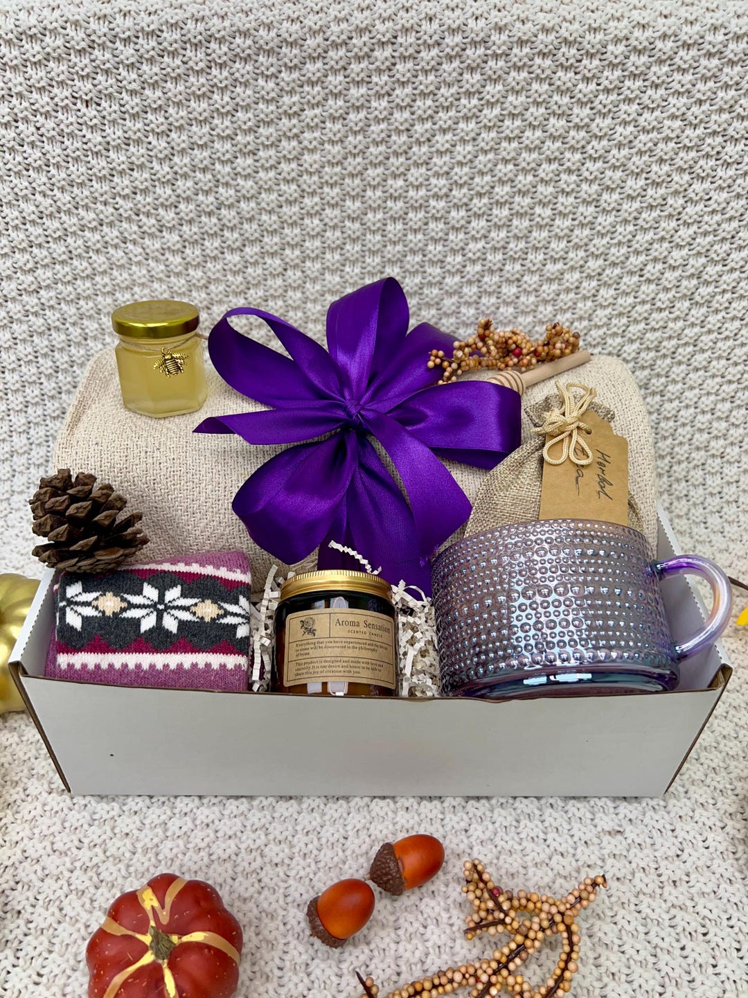Boho Style Pure Cotton Blanket Gift Basket, Fall Gift Box for Her ...