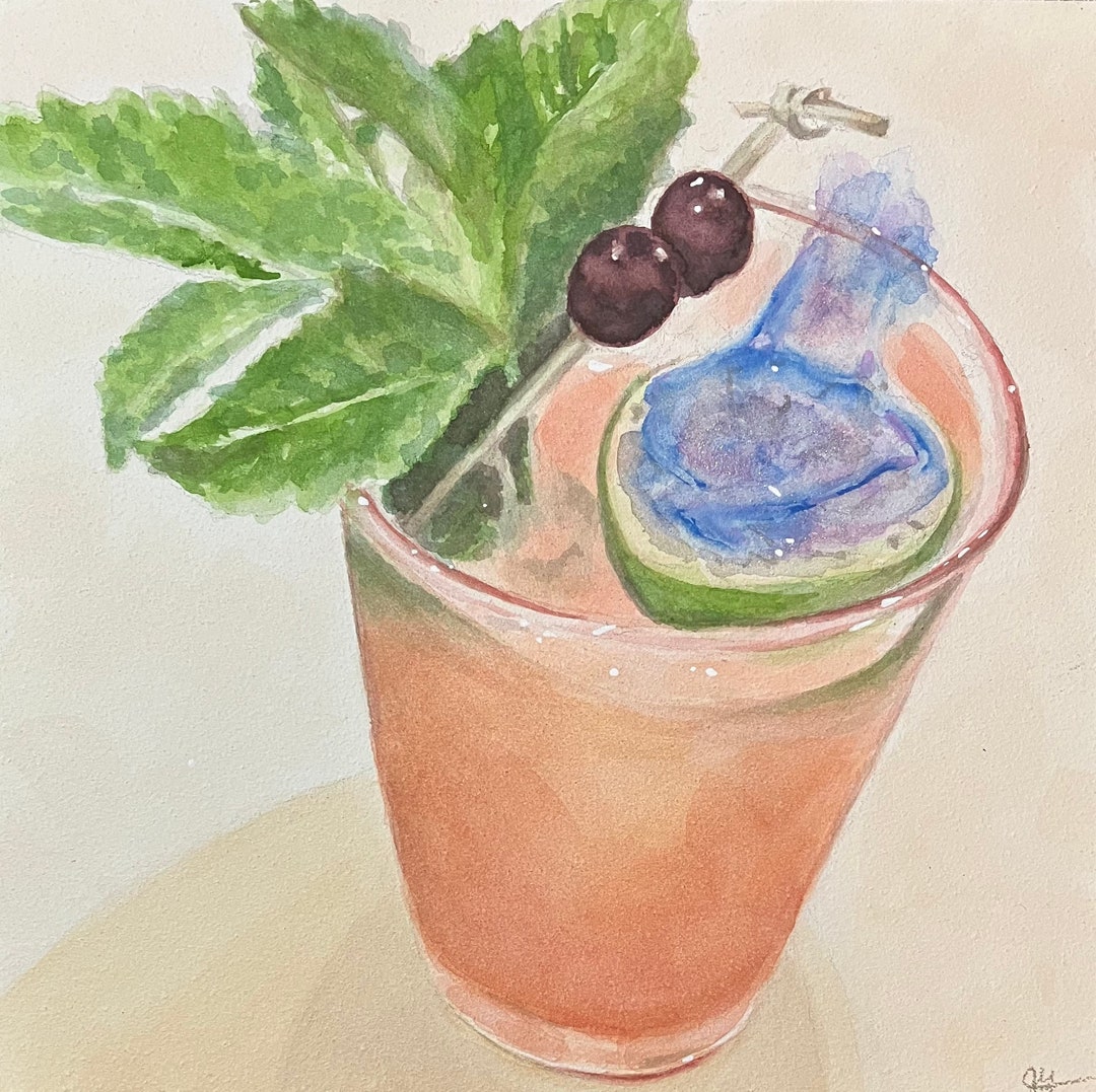 Flaming Tiki Drink Watercolor Painting by Jennifer Greenfield - Etsy