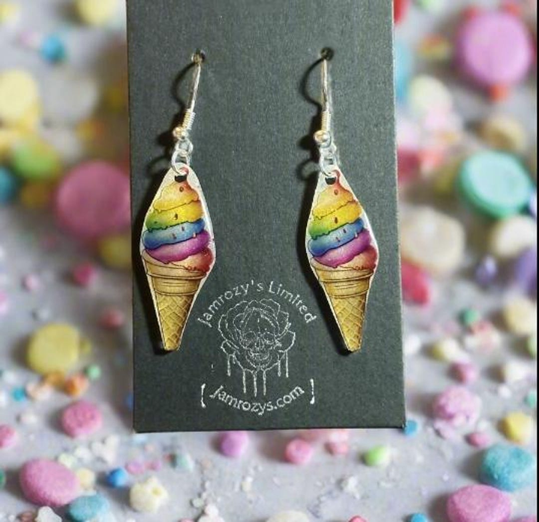 Handmade Rainbow Ice Cream Cone Dangle Earrings - Etsy
