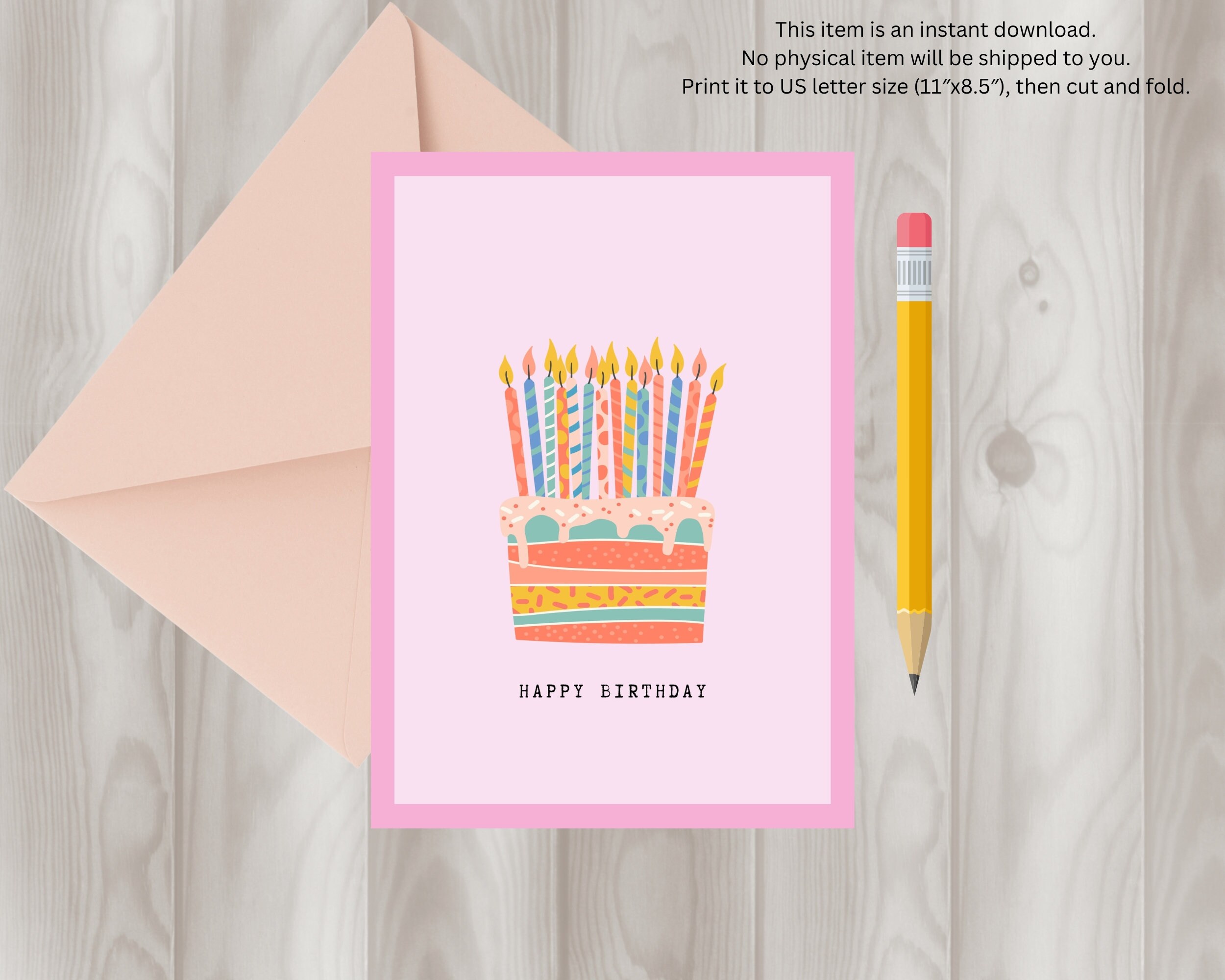 Happy Birthday Card, Printable Birthday Card, Birthday Cake Card, Fun ...