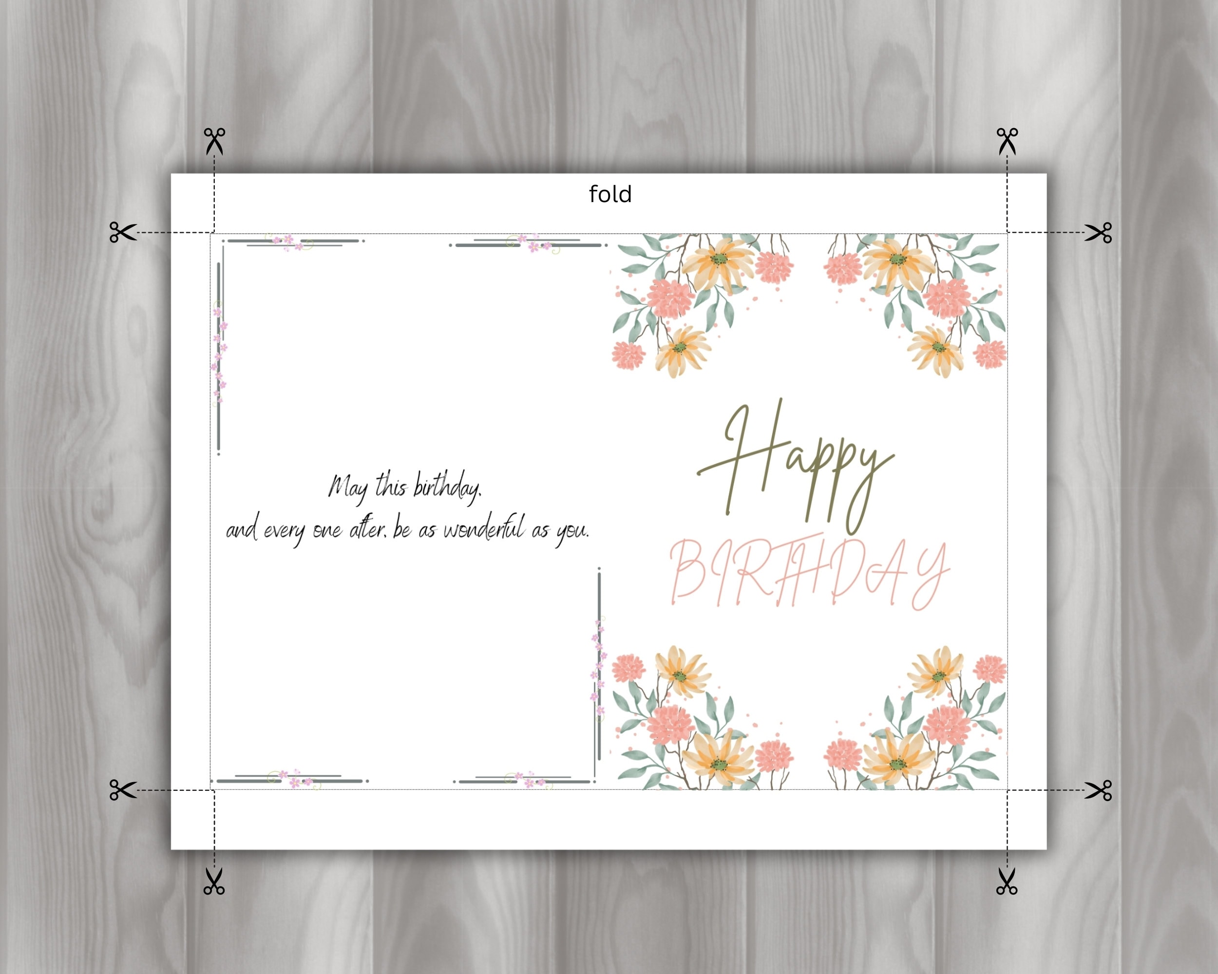 Printable Birthday Card, Printable Birthday Card With Flowers, Happy ...