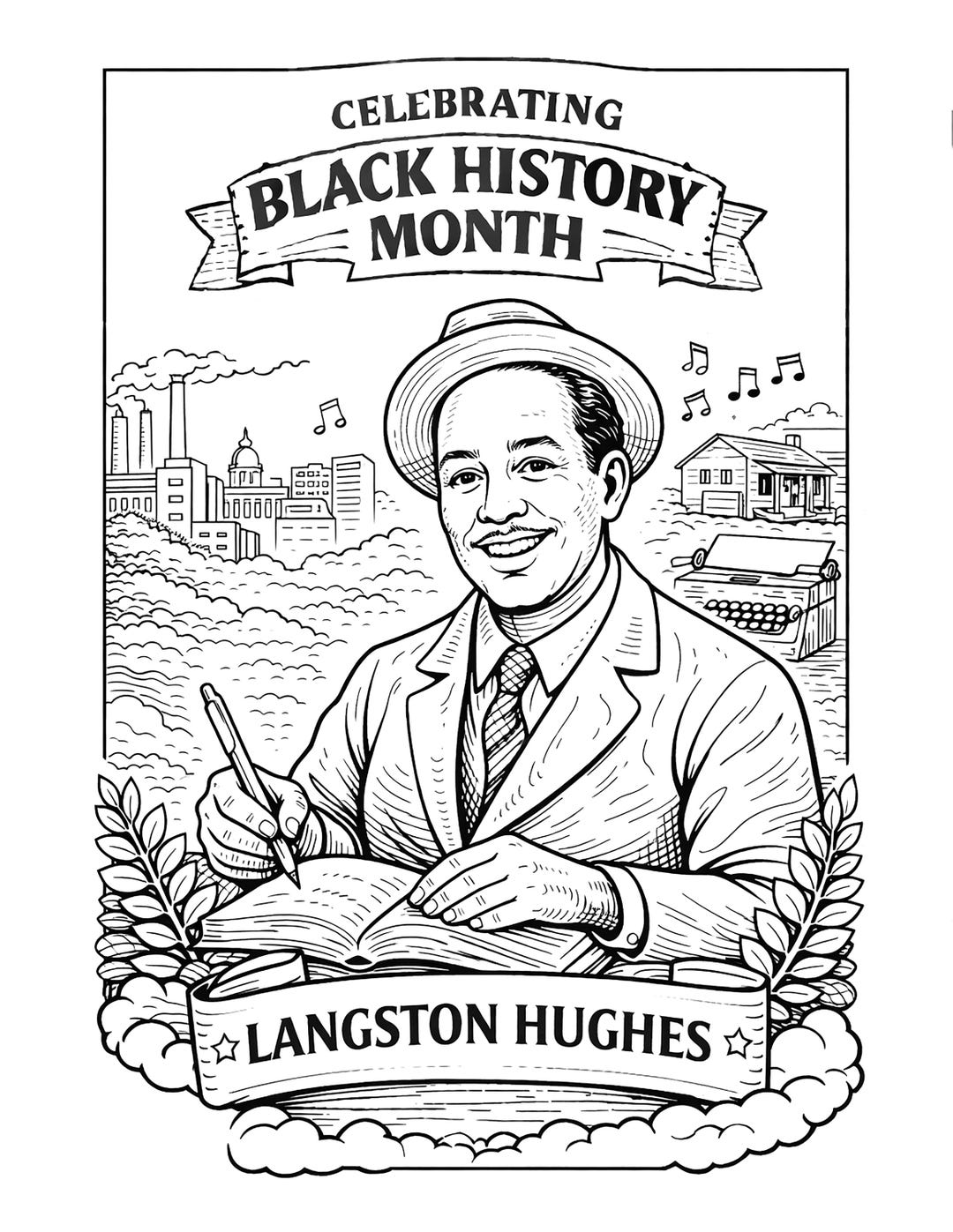 Langston Hughes Coloring Page | Black History Month Printable | Harlem ...