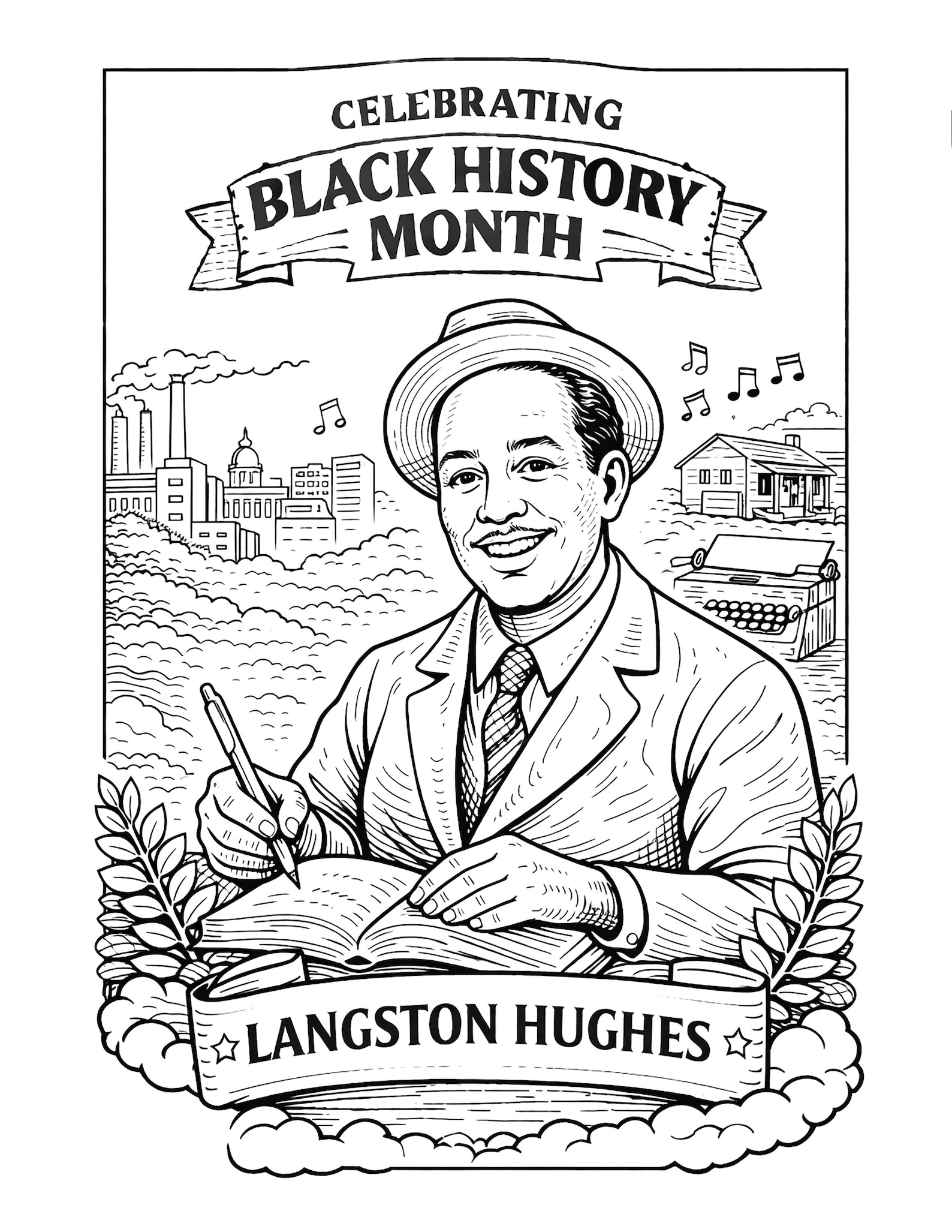 Langston Hughes Coloring Page | Black History Month Printable | Harlem ...