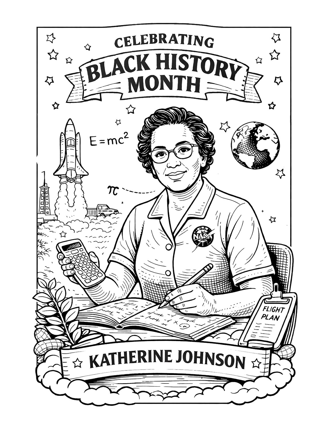 Katherine Johnson Coloring Page | Black History Month Printable | NASA ...