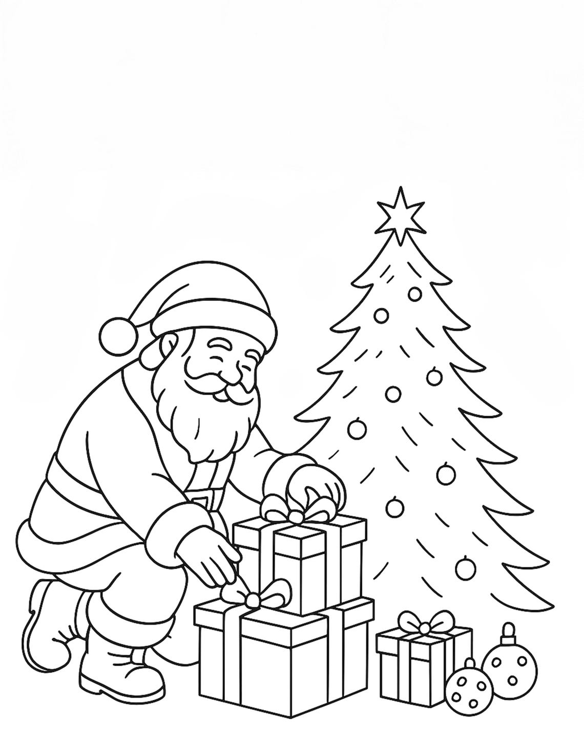 Simple Santa With Christmas Tree Coloring Page – 300 DPI JPEG Digital ...