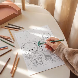 Cute Winter Bear Friends Coloring Page – Christmas Printable – 300 DPI ...