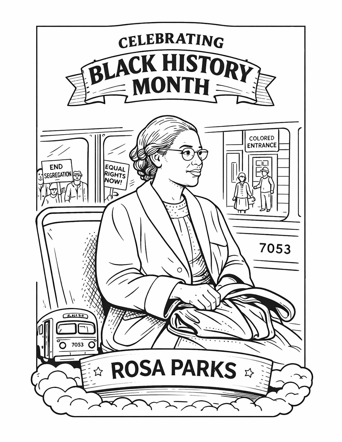 Rosa Parks Coloring Page | Black History Month Printable | Civil Rights ...