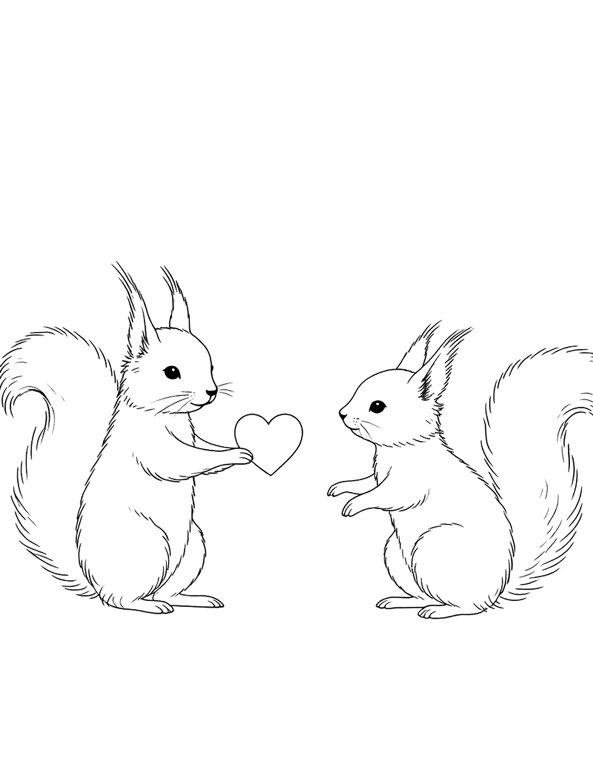 Squirrel Valentine Coloring Page Printable Cute Animal Love Coloring ...