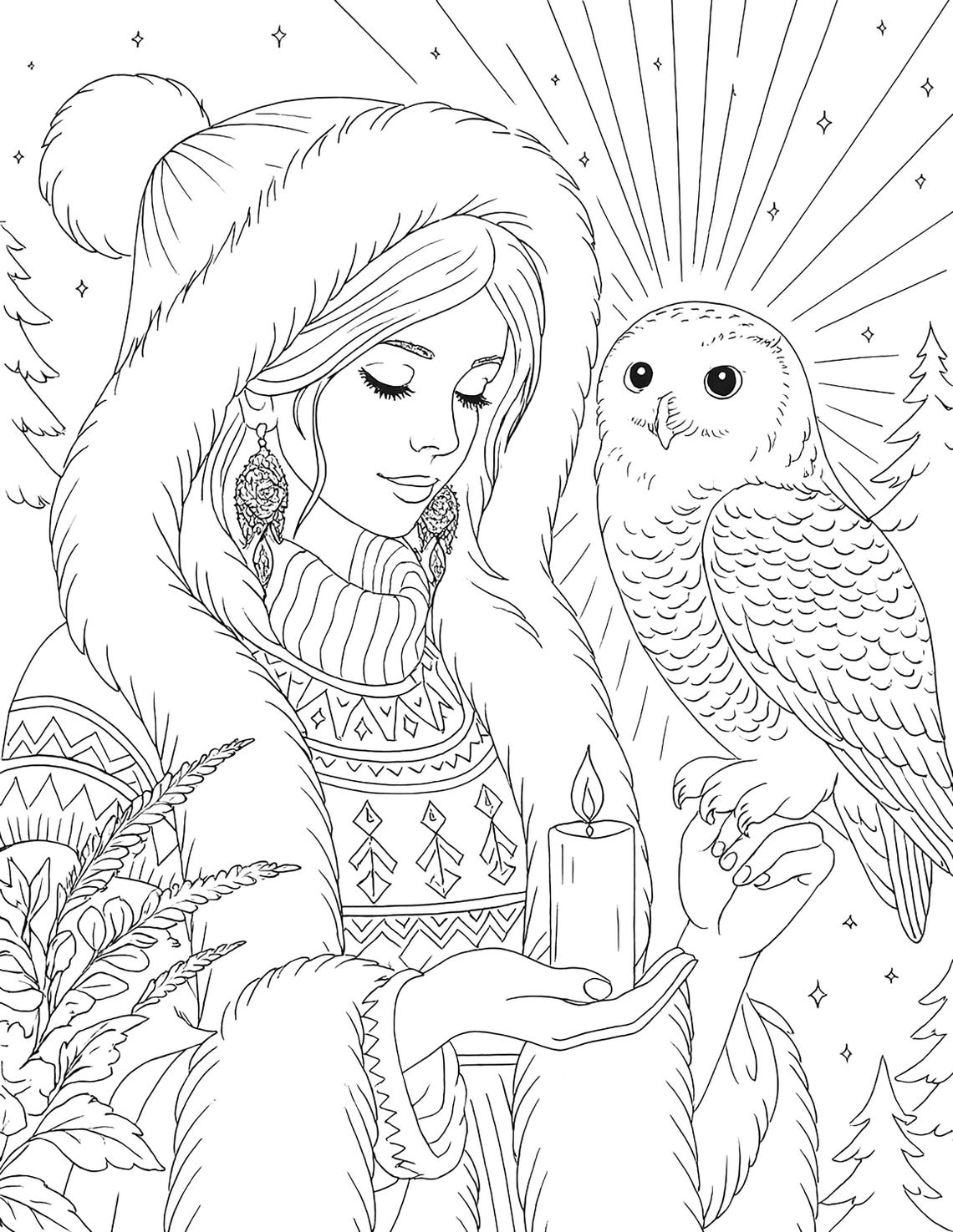Winter Solstice Coloring Page Printable Mystical Winter Art - Etsy