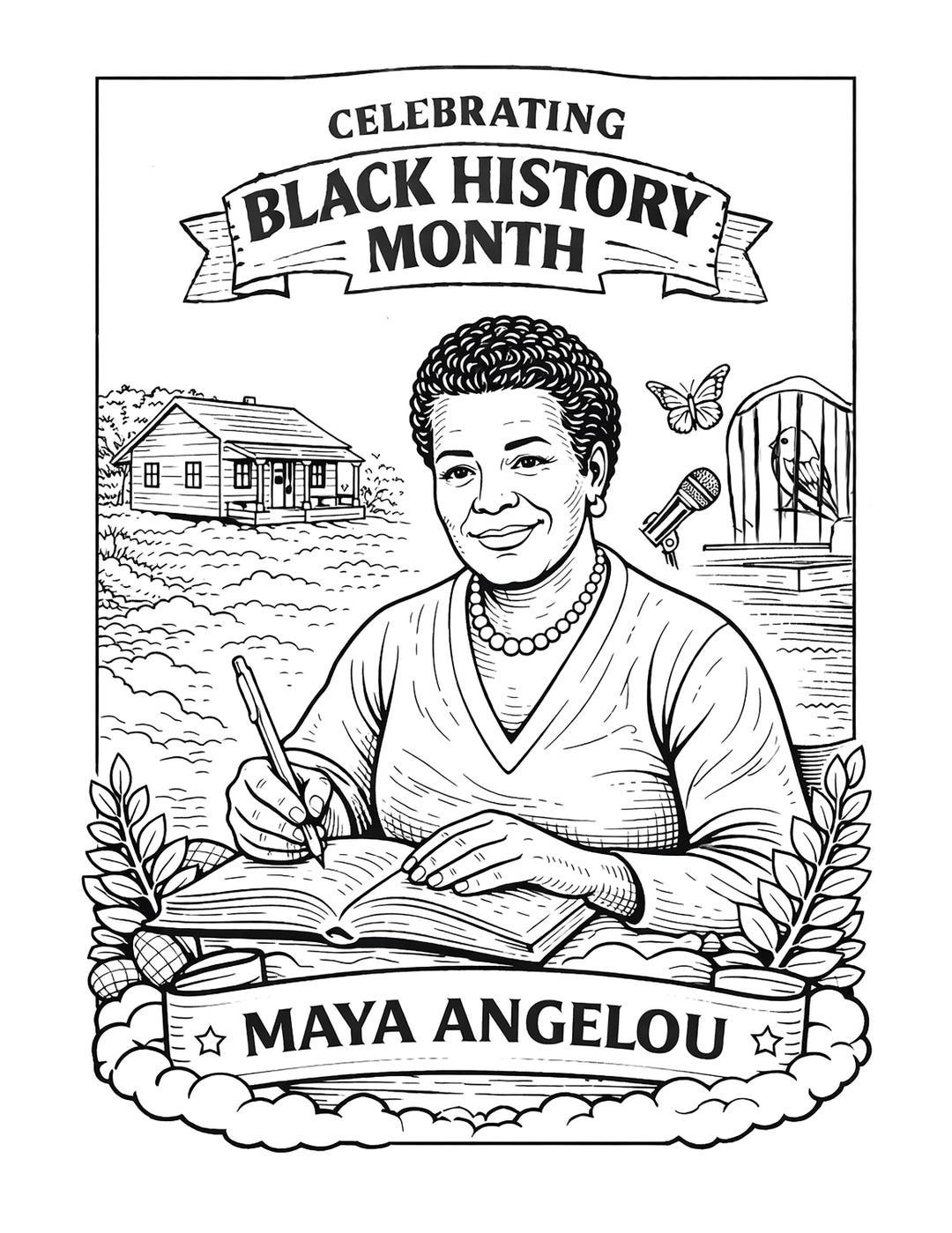 Maya Angelou Coloring Page | Black History Month Printable | African ...