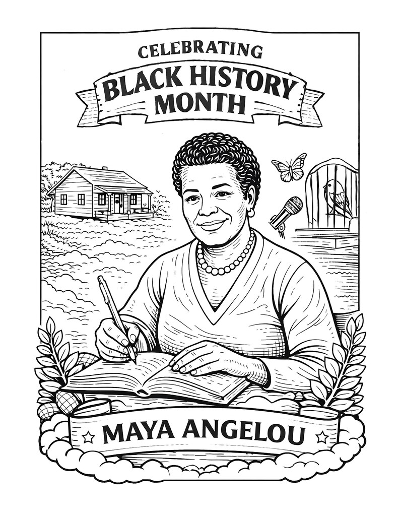 Maya Angelou Coloring Page | Black History Month Printable | African ...