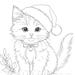 Christmas Kitten in Santa Hat Coloring Page – 300 DPI JPEG Digital ...