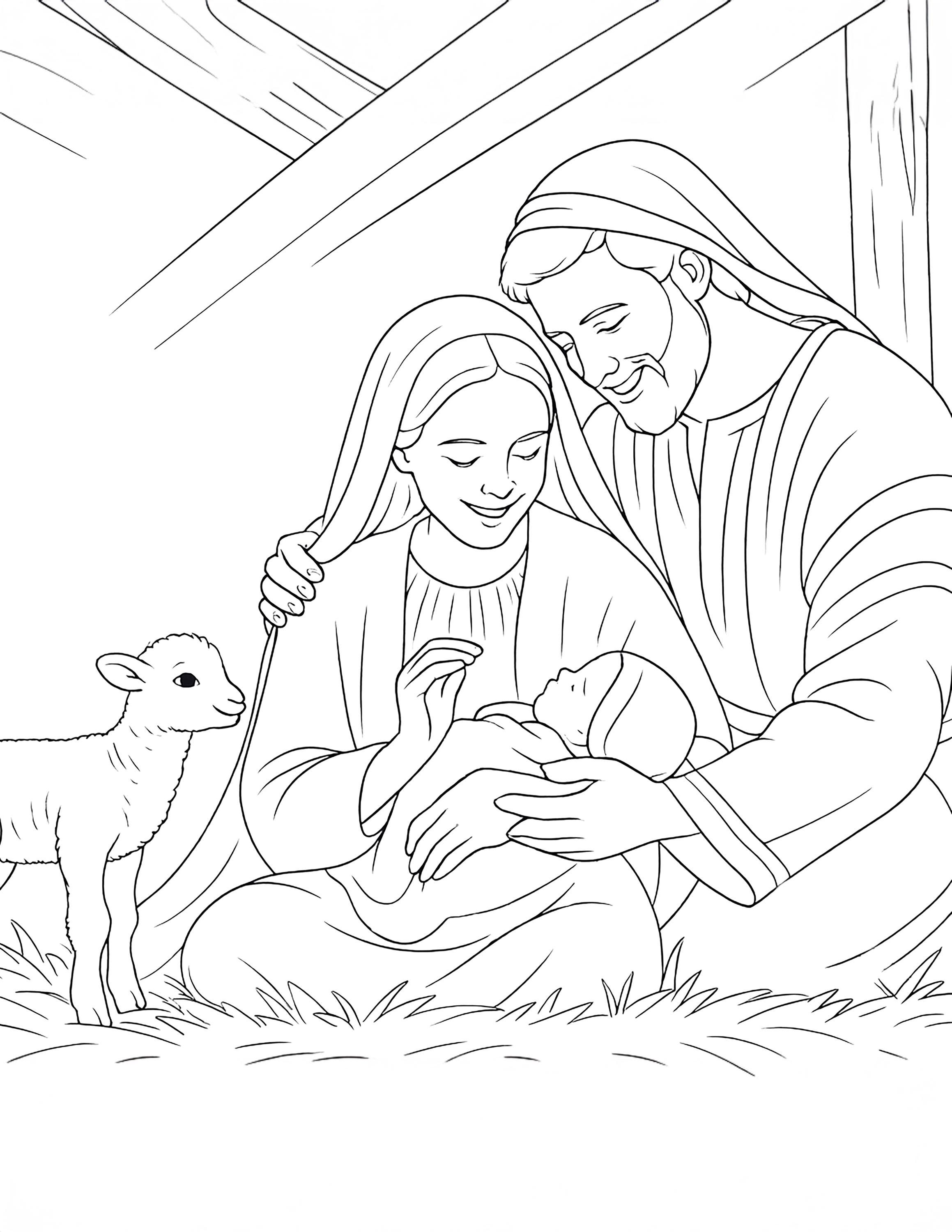 Holy Family Nativity Coloring Page – 300 DPI JPEG – Mary, Joseph & Baby ...