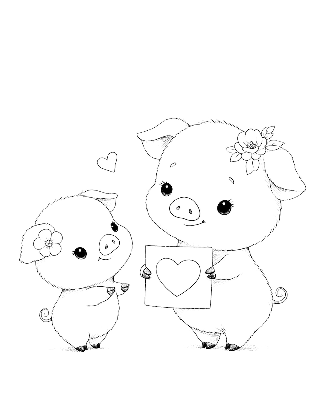 Cute Pig Valentine Coloring Page Printable for Kids and Adults - Etsy