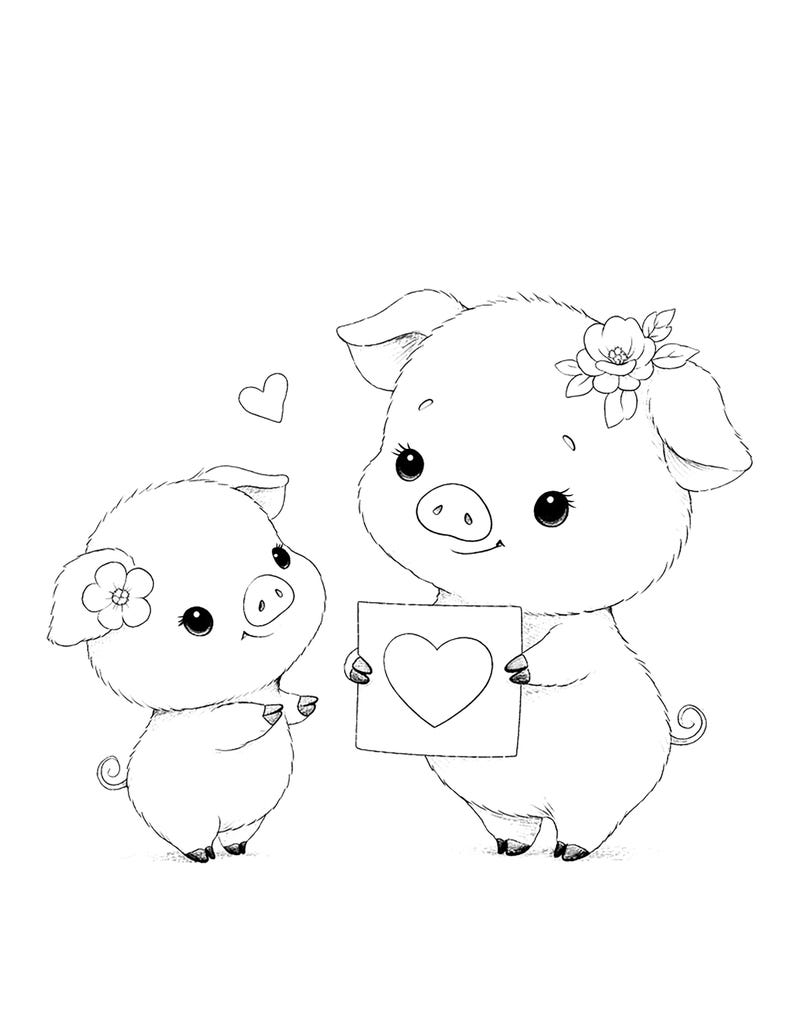 Cute Pig Valentine Coloring Page Printable for Kids and Adults - Etsy